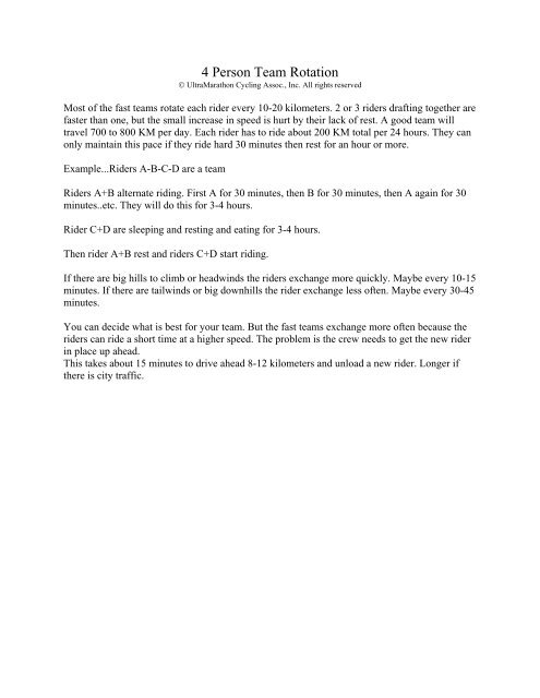 4 Person Team Rotation - Race Across America