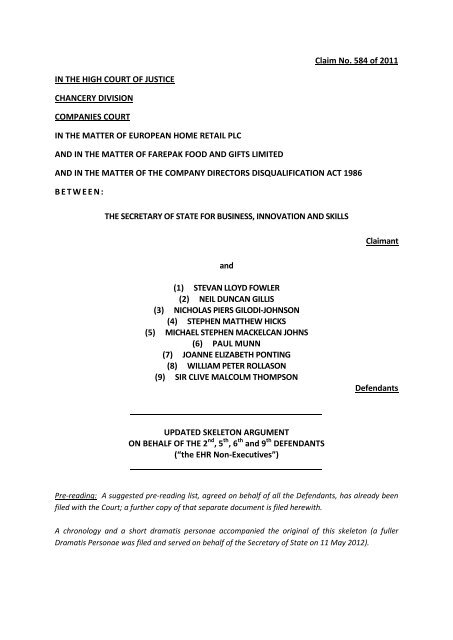 Skeleton Argument Sir Clive Thompson & Non Executive ... - Unfairpak