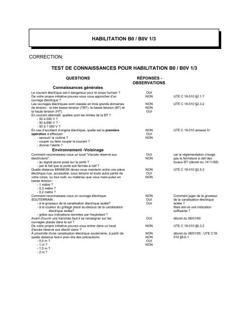 test de connaissances pour habilitation b0 / b0v 1/3 - didier villers ...