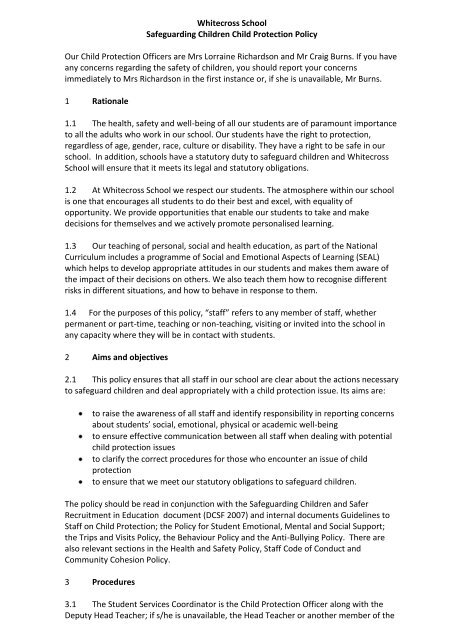 Child protection policy - Whitecross School
