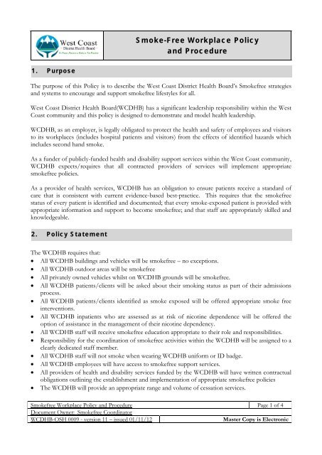 Smoke-Free Workplace Policy and Procedure - West Coast District ...