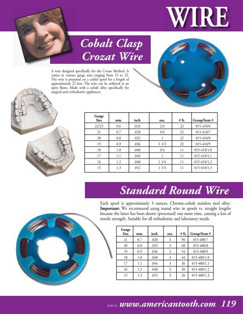 Cobalt Clasp Crozat Wire - American Tooth Industries