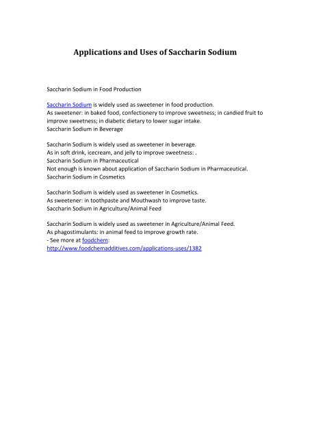 Applications and Uses of Saccharin Sodium