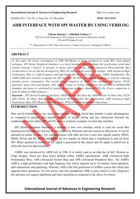 AHB INTERFACE WITH SPI MASTER BY USING VERILOG - ijaer