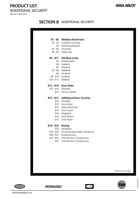 PRODUCT LIST - ASSA ABLOY
