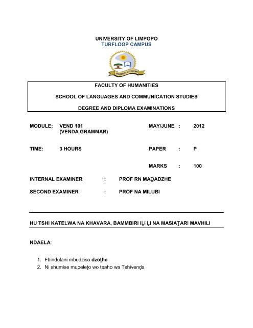 university of limpopo turfloop campus faculty of humanities school of ...