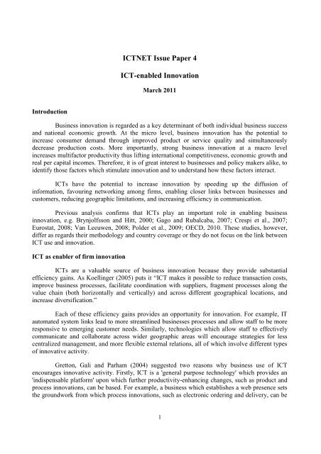 ICTNET Issue Paper 4 ICT-enabled Innovation - OECD