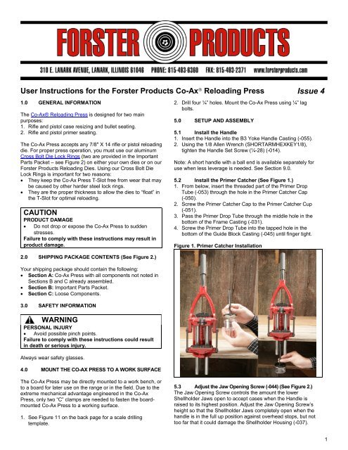 Co-Ax Â® Reloading Press Instructions - Forster Products