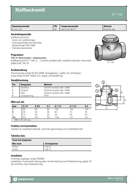 ProduktbladfÃ¶r Klaffbackventil - Armatec
