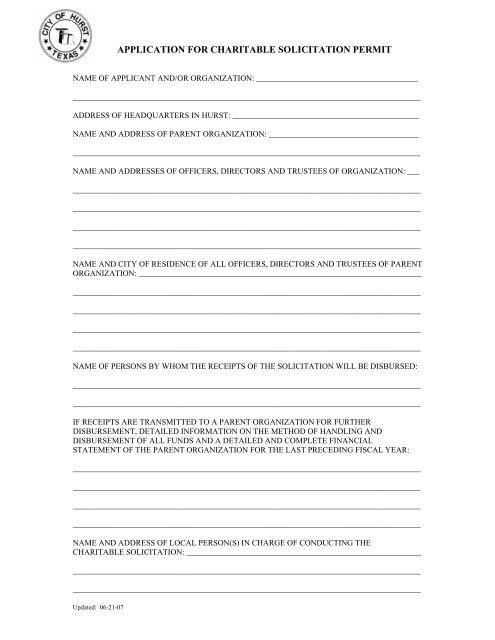 APPLICATION FOR CHARITABLE SOLICITATION PERMIT