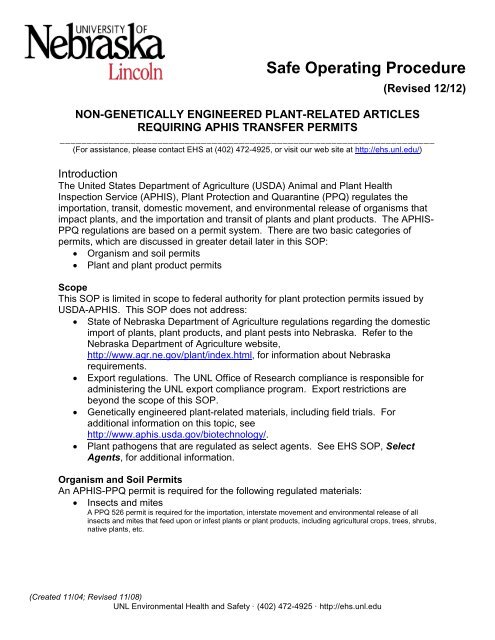 Safe Operating Procedure - Environmental Health & Safety