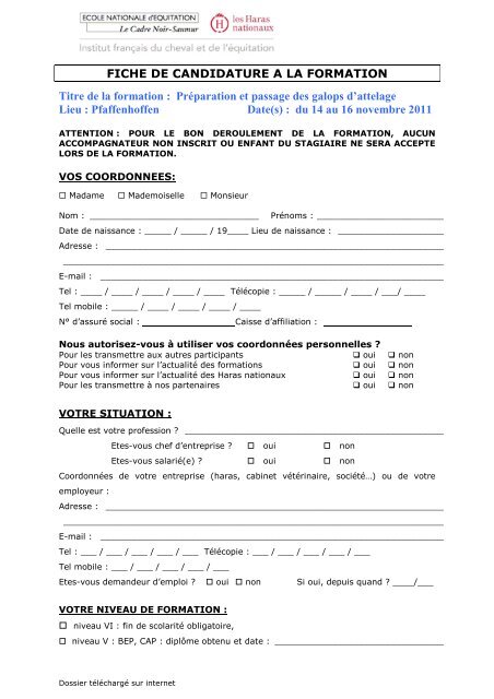 fiche de candidature emploi