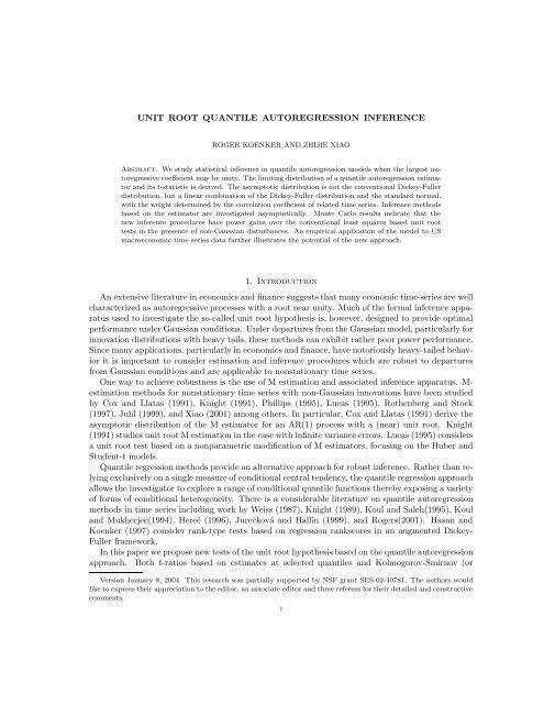 UNIT ROOT QUANTILE AUTOREGRESSION INFERENCE 1 ...