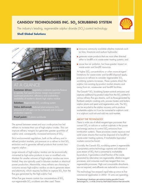 Cansolv Technologies SO2 Scrubbing System - Shell Global Solutions