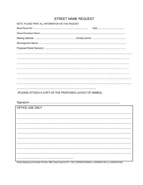 Street Name Request Form - Cayman Islands Land & Survey ...
