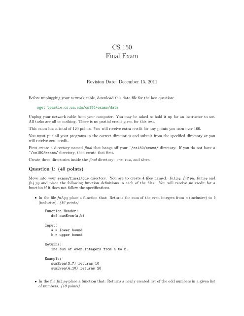 CS 150 Final Exam