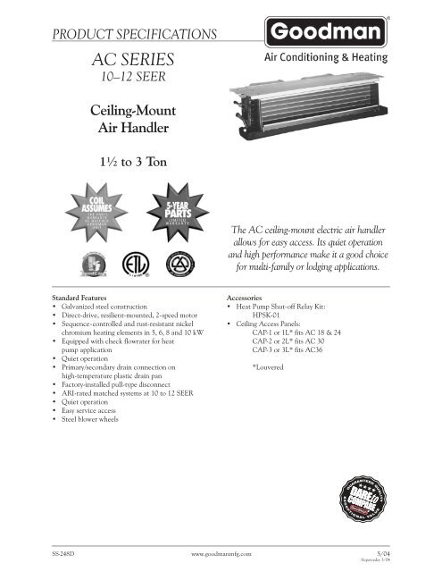 Goodman Ceiling Mount Air Handler | Shelly Lighting