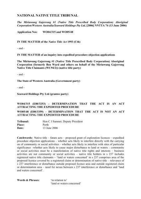NATIONAL NATIVE TITLE TRIBUNAL