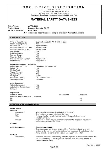 MSDS - CoolDrive