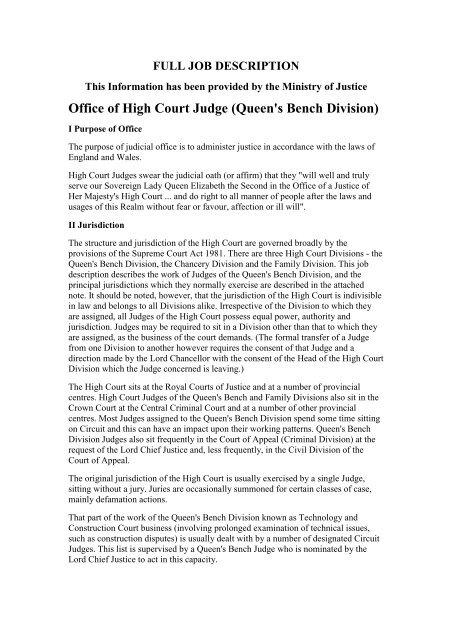 Full Job Description - Judicial Appointments Commission - Judiciary
