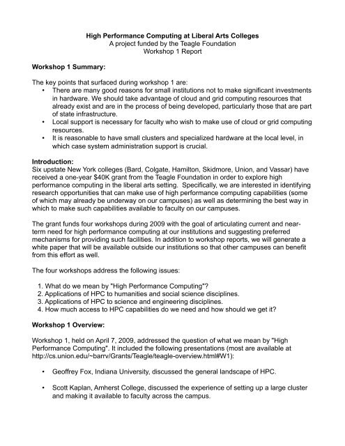 Workshop 1 summary report - cs@union