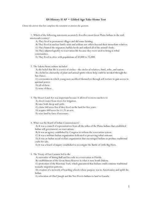 Gilded Age Test - Mr. Manos