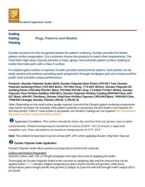 Sealing Fairing Priming Plugs, Patterns and Models