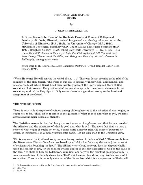 Origin and Nature of Sin - Rediscovering the Bible