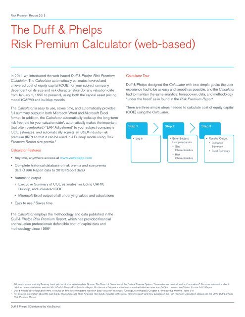 The Duff & Phelps Risk Premium Calculator (web-based) - ValuSource