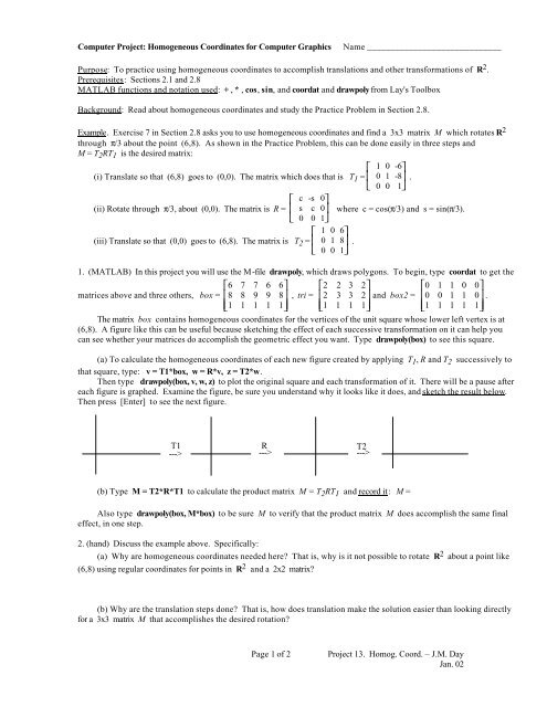 13. Homogeneous Coordinates for Computer Graphics