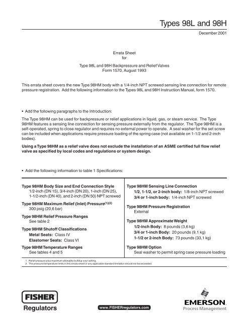 98L and 98H Relief Valve or Backpressure Regulator - Control ...