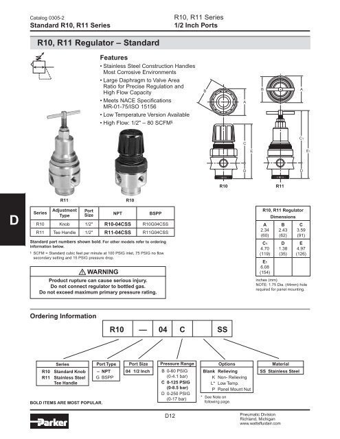 R10-03BSS Parker Pneumatic Regulator Datasheet - MRO Stop