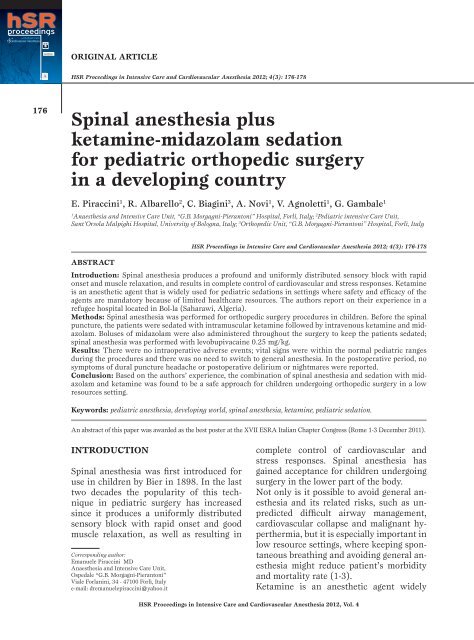 Spinal anesthesia plus ketamine-midazolam sedation for pediatric ...