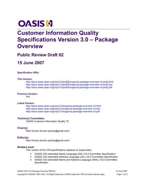 OASIS Specification Template - docs oasis open - Oasis