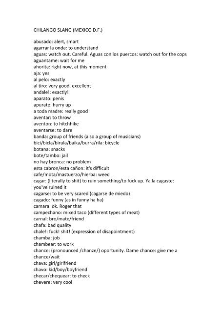 CHILANGO-SLANG