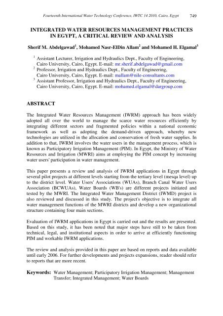 integrated water resources management practices in egypt, a ... - IWTC