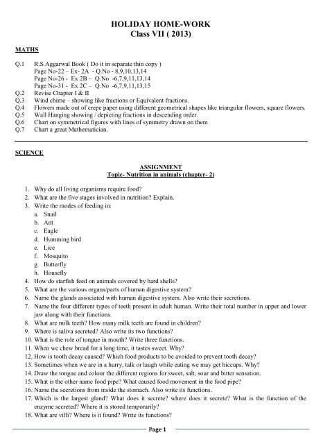 Holiday Homework Class VII Apeejay Education Society
