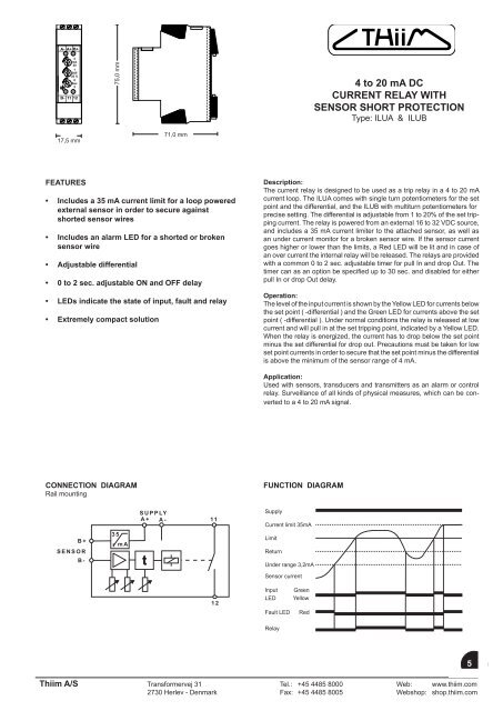 4 to 20 mA DC CURRENT RELAY WITH SENSOR ... - Thiim A/S
