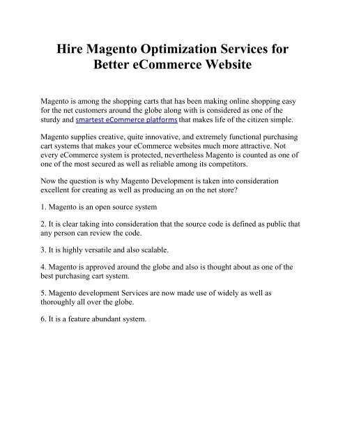 Hire Magento Optimization Services for Better eCommerce Website