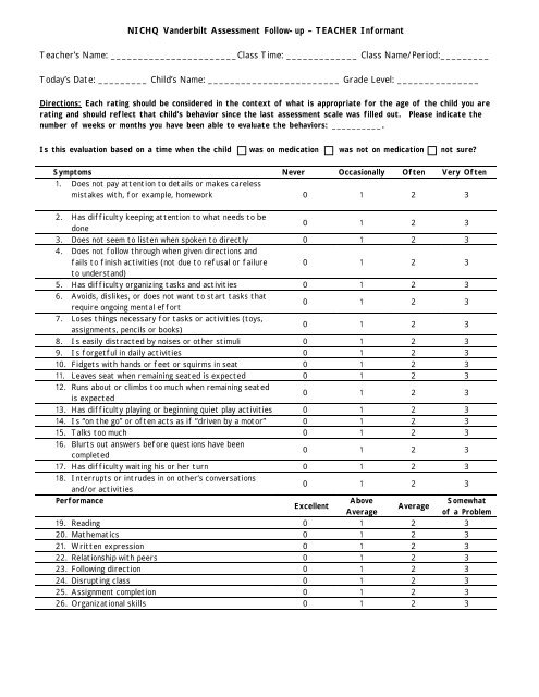 Nichq Vanderbilt Assessment Scale Teacher Informant Discounts Online ... Nichq Vanderbilt Assessment Scale Teacher Informant Discounts Online ...