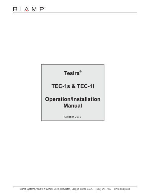 Tesira TEC-1 Manual