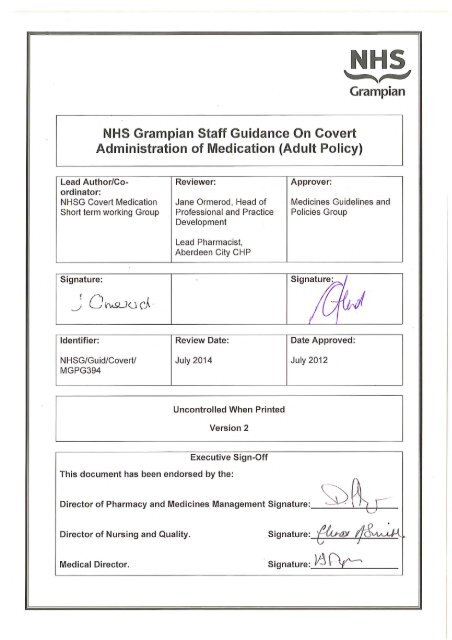 NHS Grampian Staff Guidance On Covert Administration of ...