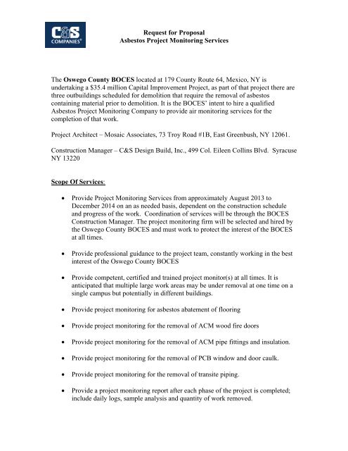 Asbestos Project Monitoring Services Bid Proposal