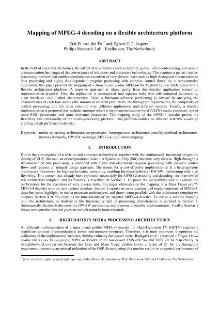 Mapping Of Mpeg 4 Decoding On A Flexible Architecture Platform