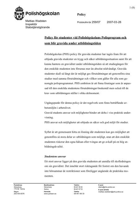 PHS policy fÃ¶r gravida elever