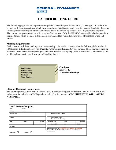 CARRIER ROUTING GUIDE - General Dynamics NASSCO