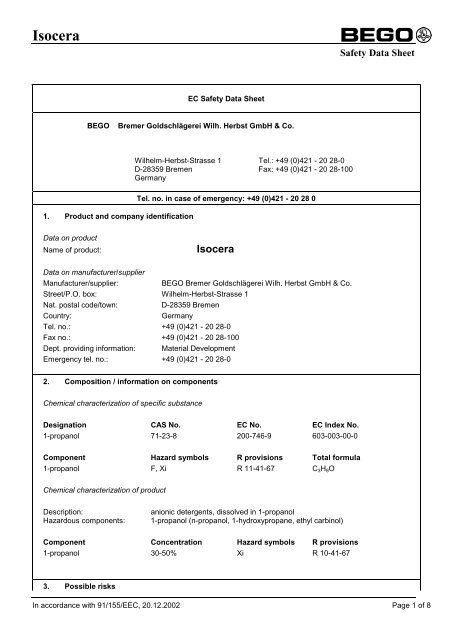 Isocera MSDS - Bego USA