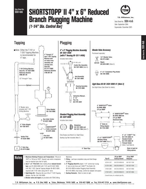 SHORTSTOPPÂ® II 4X6 Inch Data Sheet - T.D. Williamson, Inc.