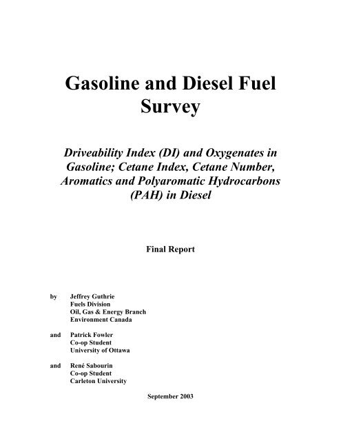 Gasoline and Diesel Fuel Survey Driveability Index (DI)