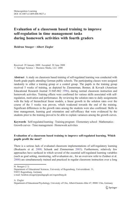 Evaluation of a classroom based training to improve self-regulation ...